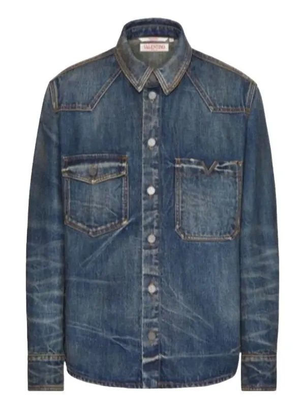 Valentino Garavani V-logo Buttoned Denim Jacket - Blue
