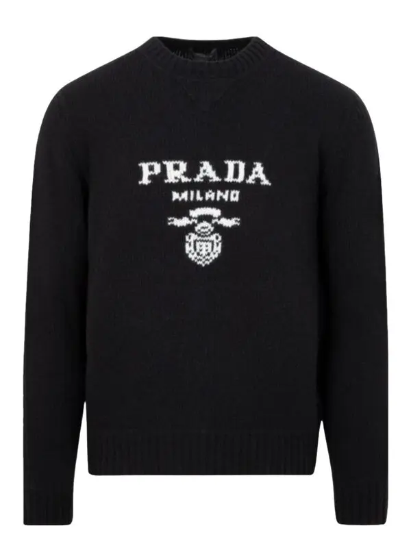 Prada Logo Detailed Knitted Jumper - Black