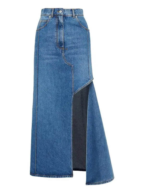 Alexander McQueen Slashed Cut-out Denim Midi Skirt - Blue
