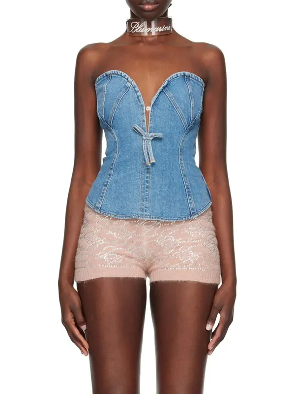 Blumarine Spliced Denim Bustier - Brown