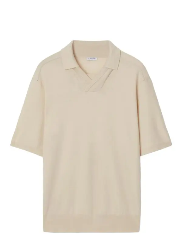 Burberry V-neck Wool Polo Shirt - Nude