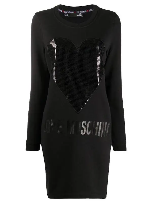 Moschino Sequined Heart Dress With Logo Detail - Black