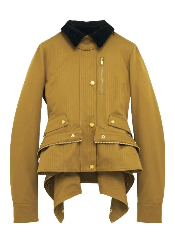 Alexander McQueen Cotton Herringbone Kickback Jacket With Corduroy Collar - Tan