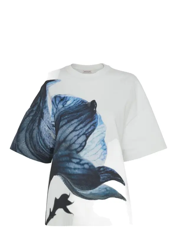 Alexander McQueen Crew Neck T-shirt With Floral Print - White/blue