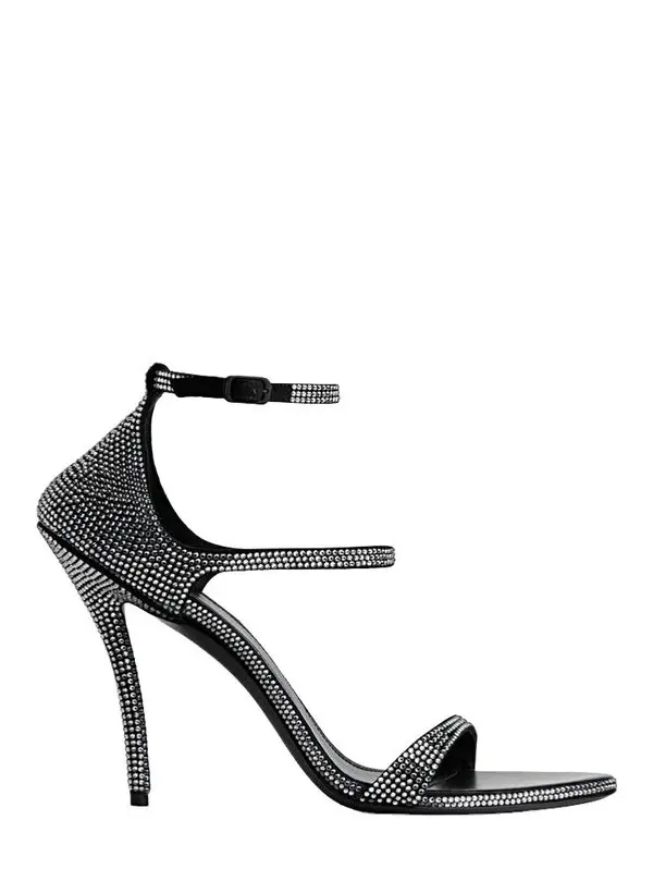 Balenciaga Rhinestone Embellished High Heel Sandals - Black