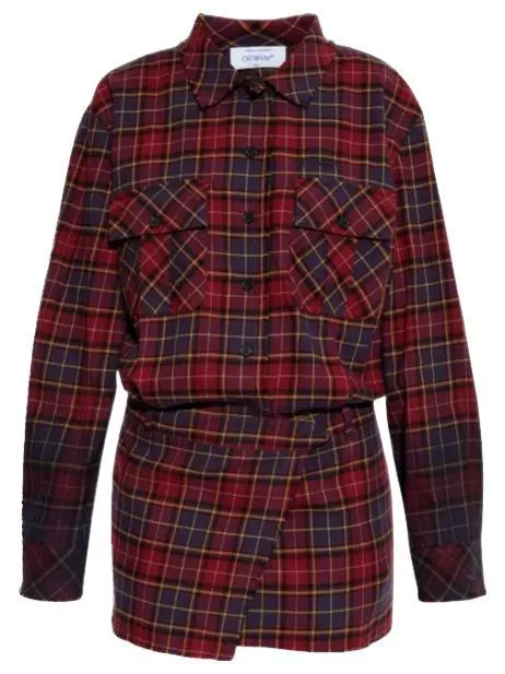 Off-White Check Flannel Arrow Dress - Black