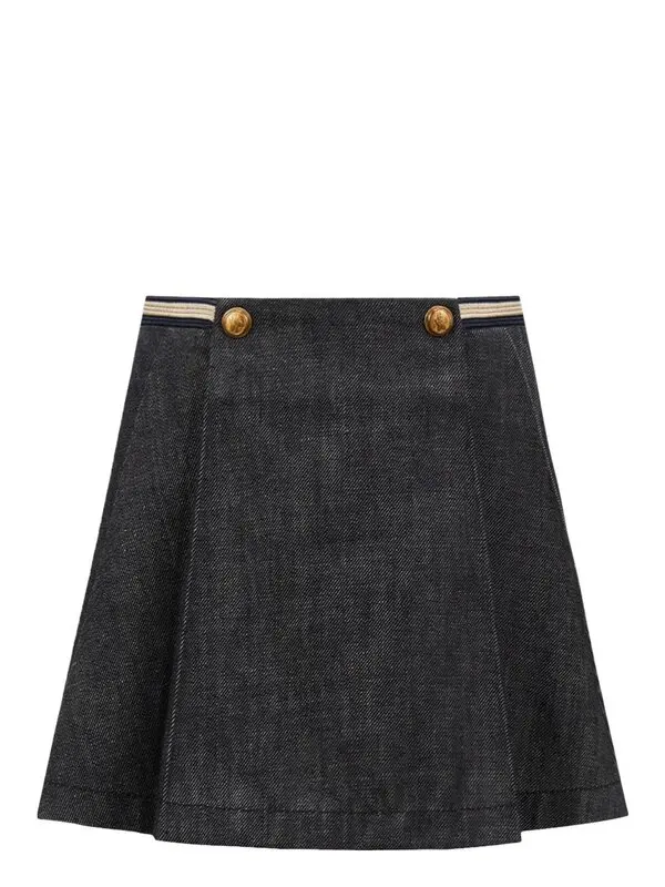 Moncler Pleated Denim Skirt With Webbing Detail - Denim Blue
