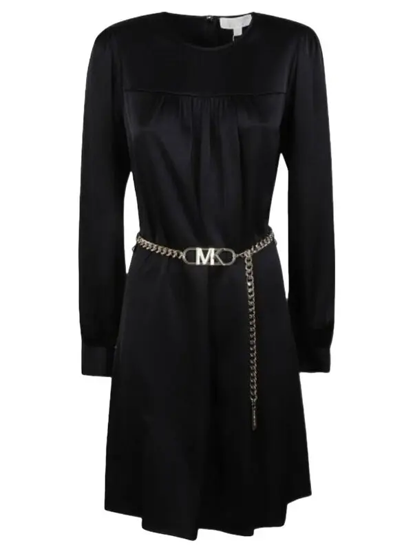 Michael Kors Satin Belted Mini Dress - Black