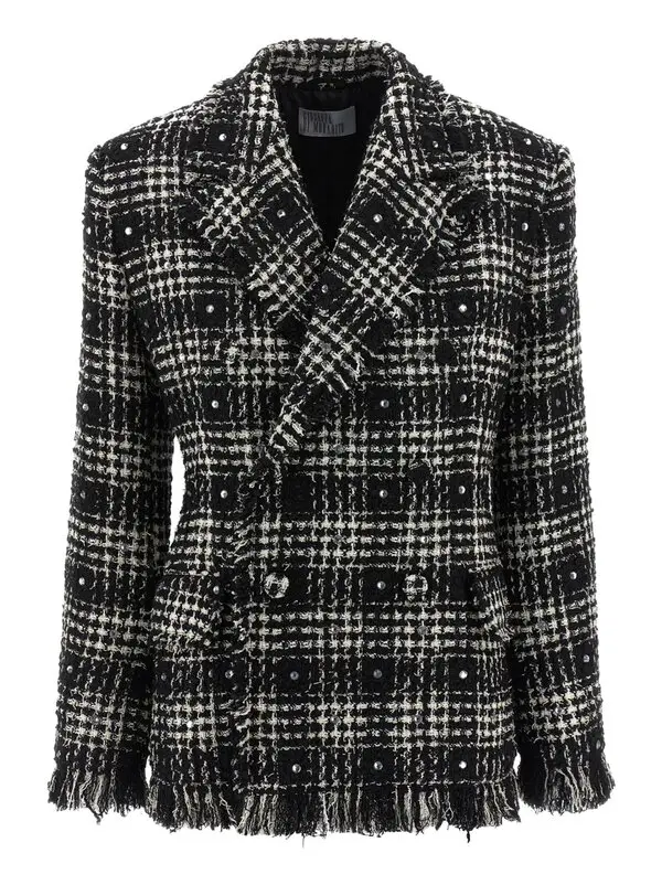 Giuseppe Di Morabito Rhinestone Embellished Double-breasted Tweed Jacket - Black
