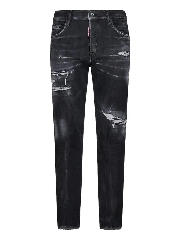 Dsquared2 Distressed Skinny Jeans With Logo Patch - Black