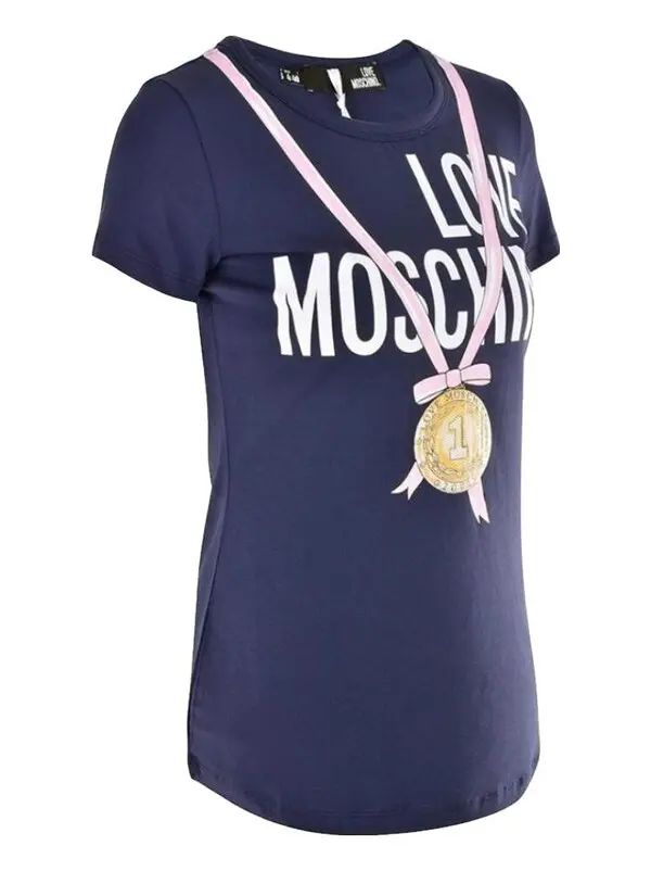 Moschino Medal Print Round Neck Short Sleeve T-shirt - Blue