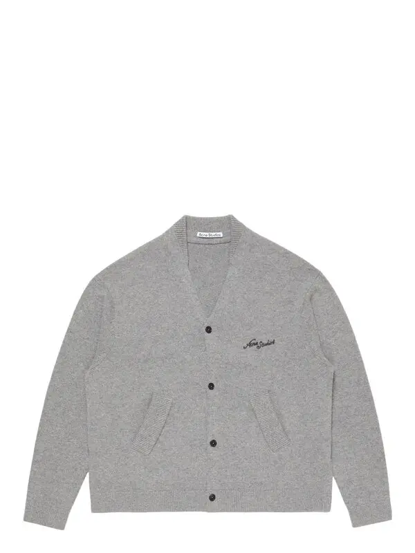 Acne Studios V-neck Cardigan With Embroidered Logo - Gray