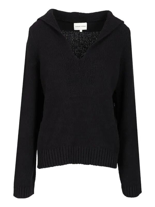 LOULOU STUDIO Ribbed Bouclette Knit Sailor Collar Pullover - Black