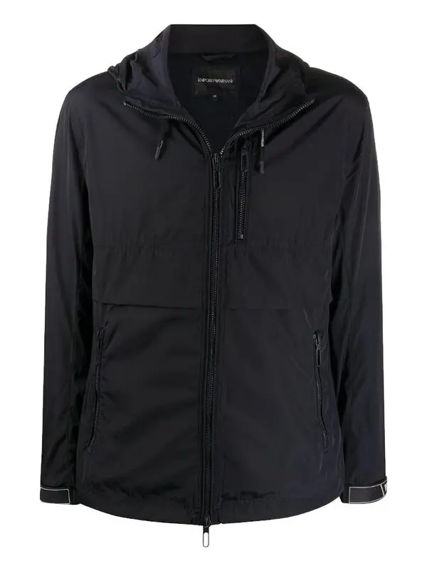 Emporio Armani Hooded Zip-up Jacket With Logo Detail - Black