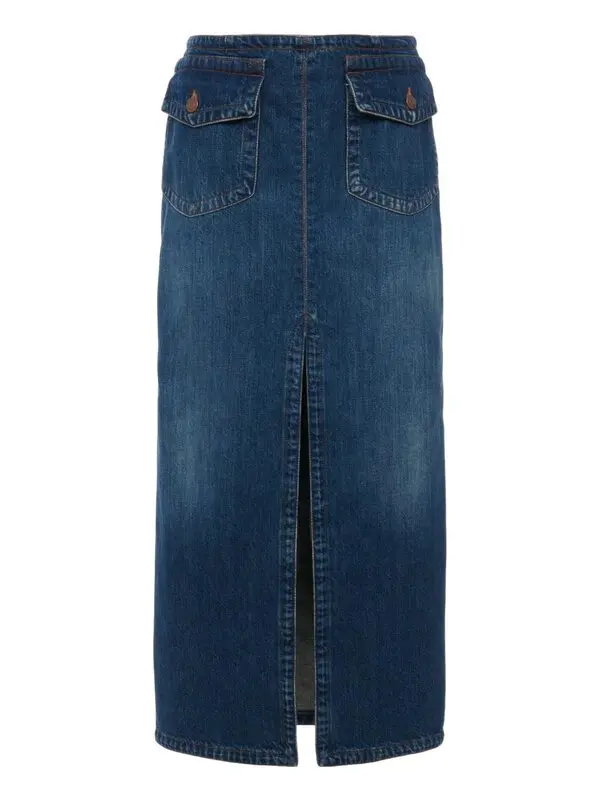 Chloé Denim Midi Skirt With Front Slit And Button Details - Night Blue
