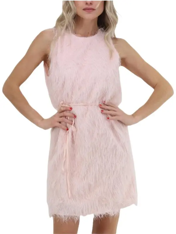 TWINSET Feather Detail Dress With Belt - Pink