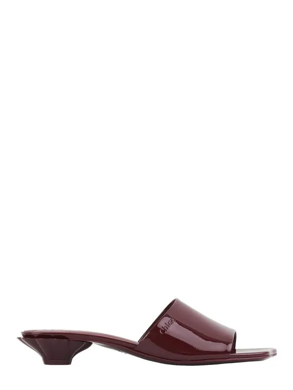 Chloé Patent Calfskin Flower Mules - Dark Red
