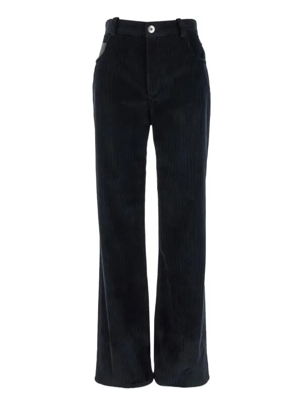 Bottega Veneta Corduroy Straight Leg Trousers - Midnight Blue