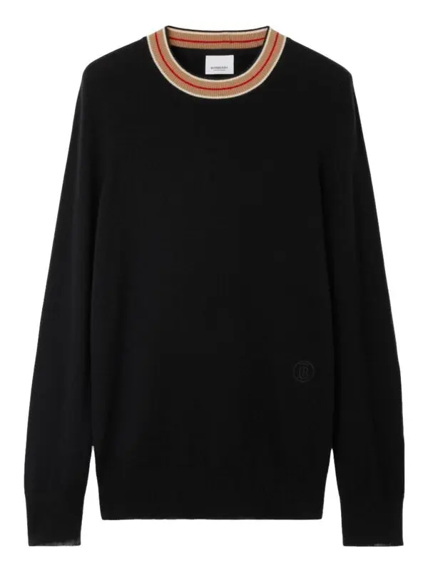 Burberry Stripe Detailed Logo Embroidered Jumper - Black