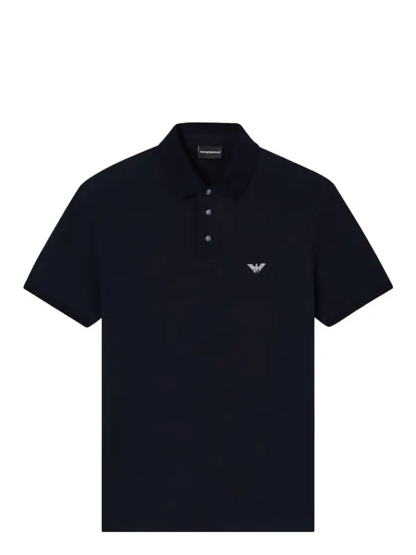 Emporio Armani Logo Embroidered Short-sleeved Polo Shirt - Navy Blue