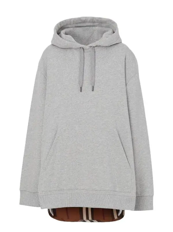 Burberry Checked Panel Oversized Hoodie - Gray