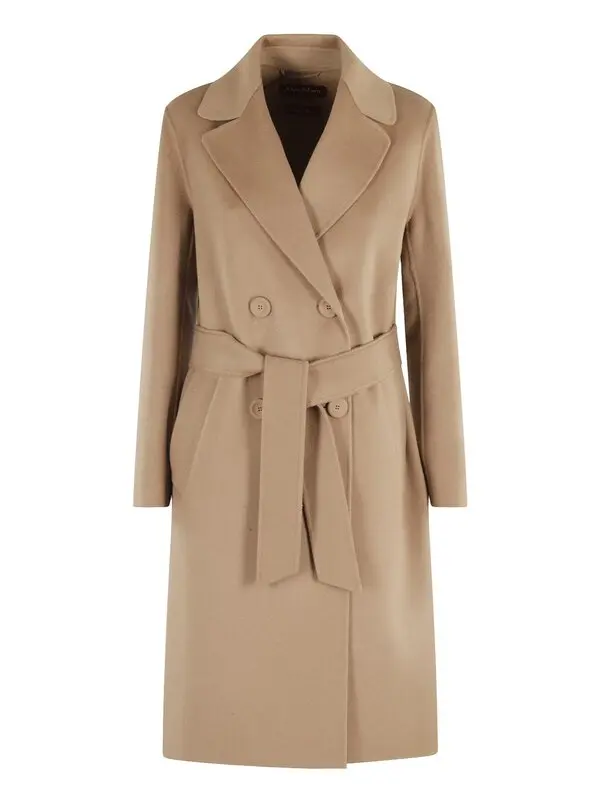 Max Mara Double-breasted Belted Long Coat - Nude