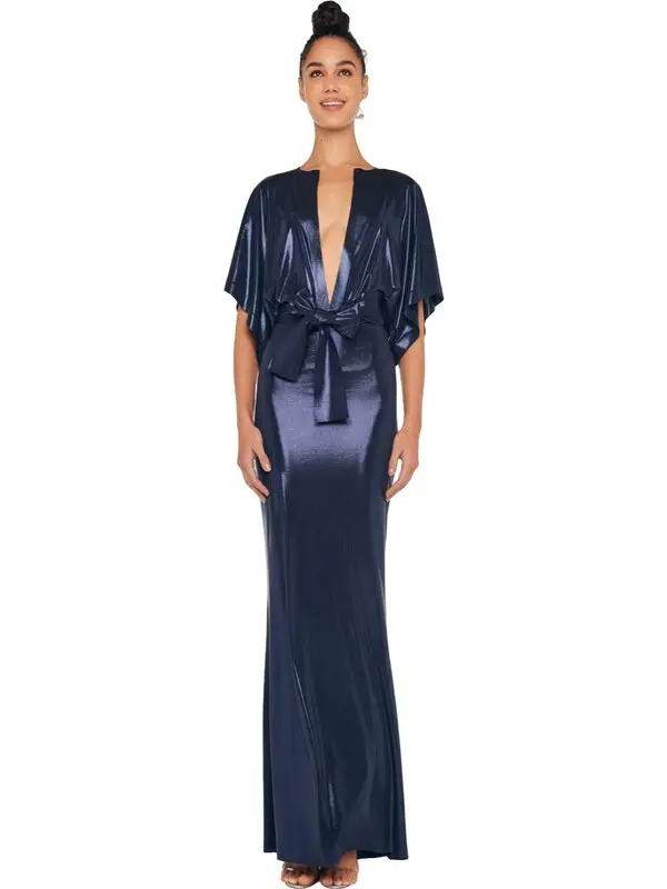 Norma Kamali Obie" Dress Short Sleeve, Slit Neckline - Black