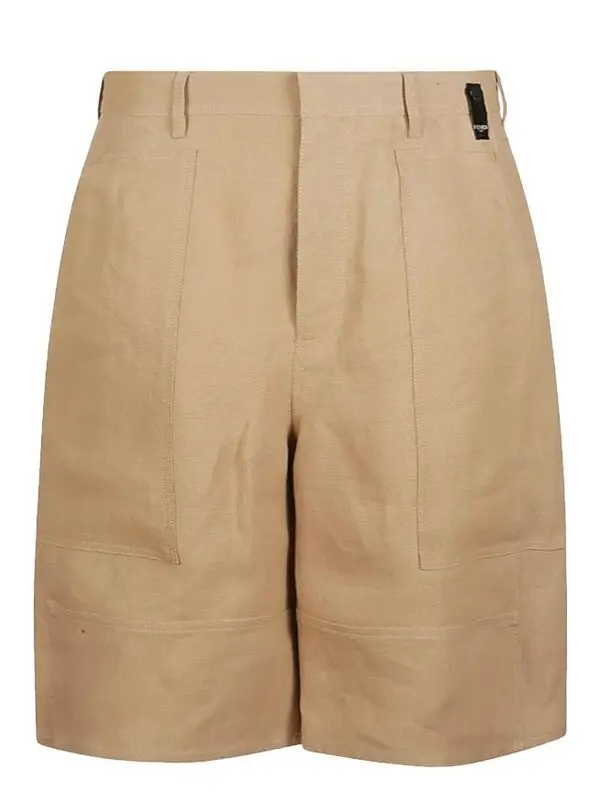 Fendi Logo Patch Wide-leg Shorts - Nude