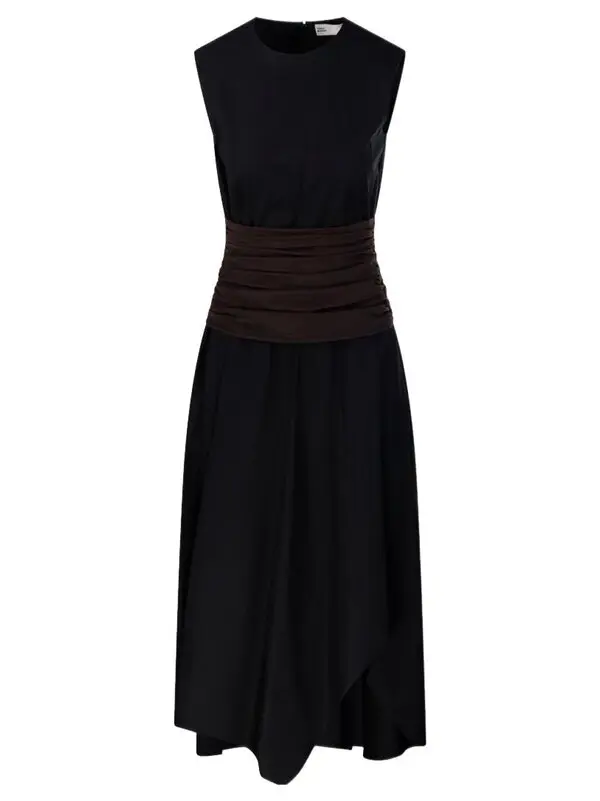 Tory Burch Sleeveless Ruched Waist Asymmetrical Dress - Black