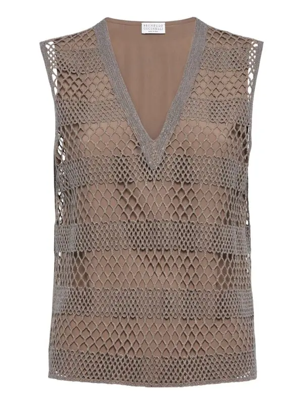 Brunello Cucinelli Open-knit Silk Vest - Gray