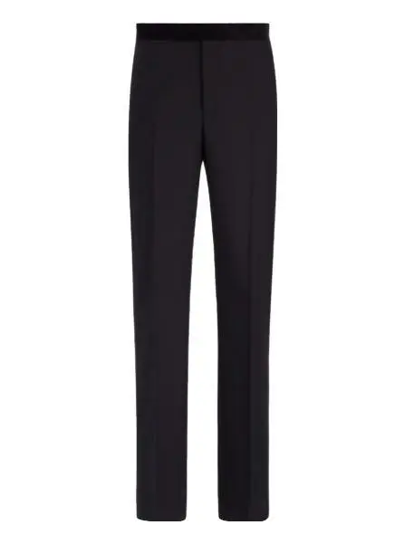 Dior Pleated Wool Trousers With Velvet Detail - Black