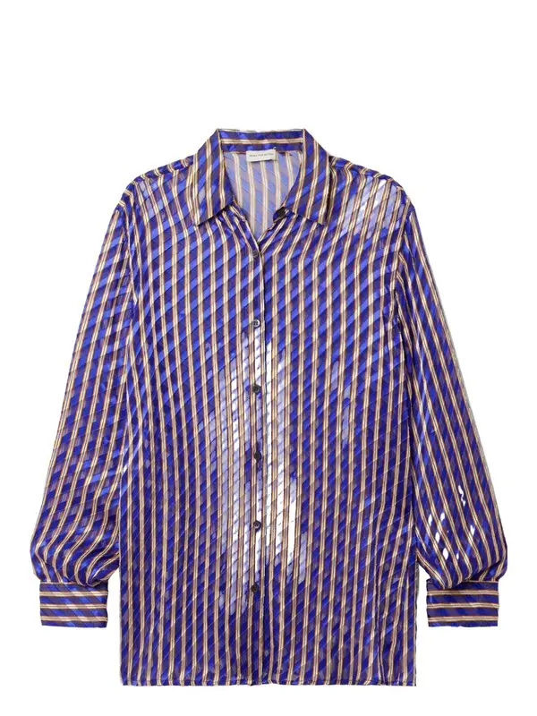 Dries Van Noten Clavelly Striped Jacquard Satin Shirt - Purple