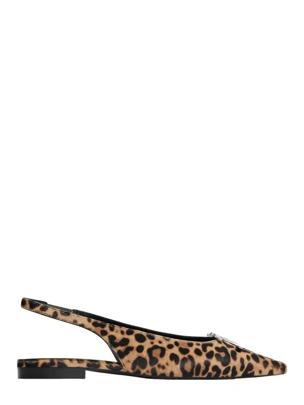 Celine Alma Triomphe Flat Slingback In Leopard Print Hairy Calfskin - Brown/beige