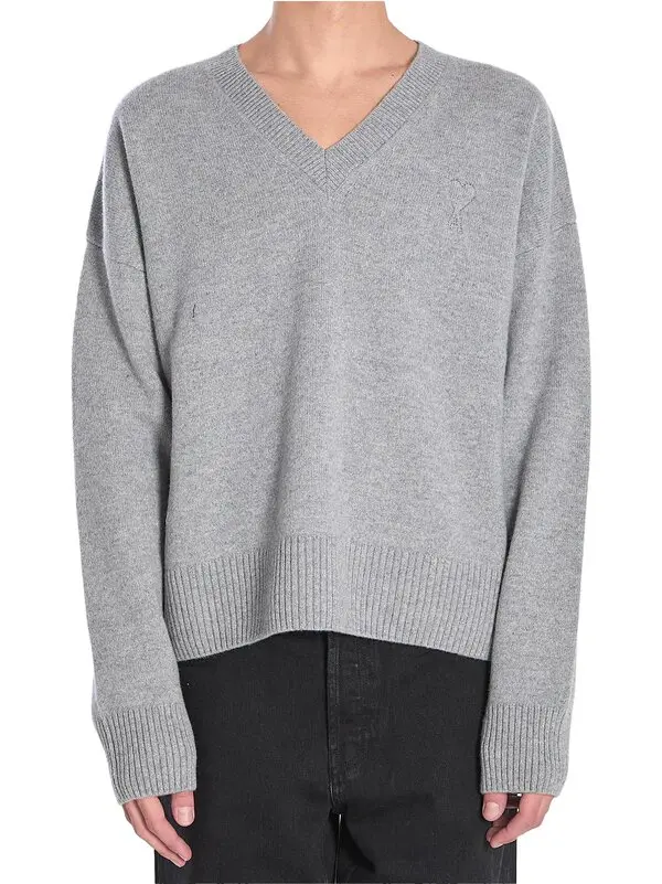 Ami V-neck Knitted Jumper - Gray