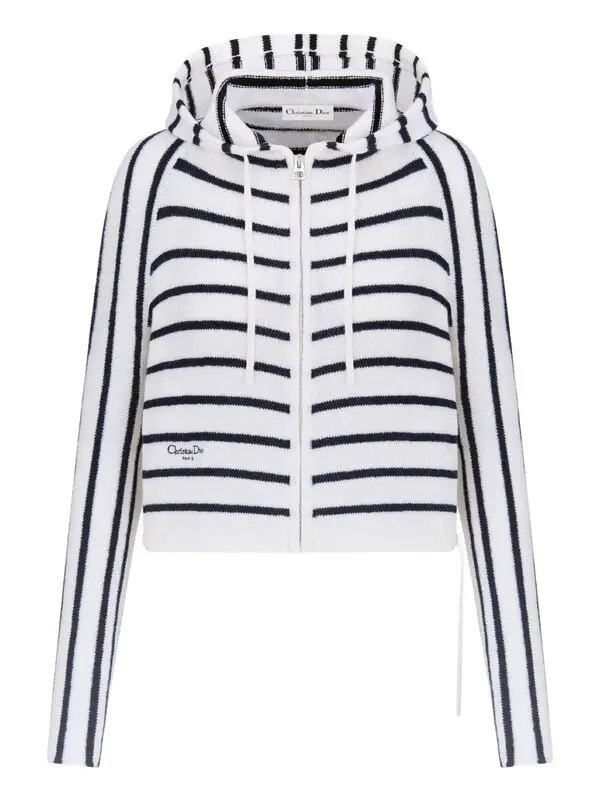 Dior Striped Zip-up Drawstring Cardigan - White