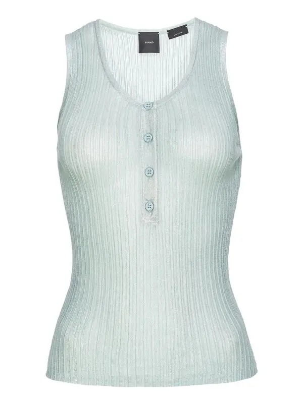 Pinko Metallic Ribbed-knit Tank Top - White