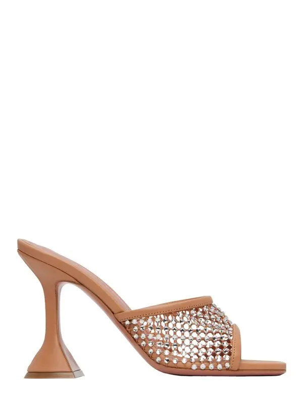 Amina Muaddi Lupita Crystal Mesh High-heeled Sandals - Latte/white