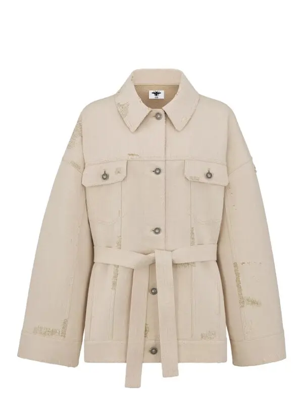 Dior Oversized Belted Jacket With Embroidered Bee And Cd Signature - Nude