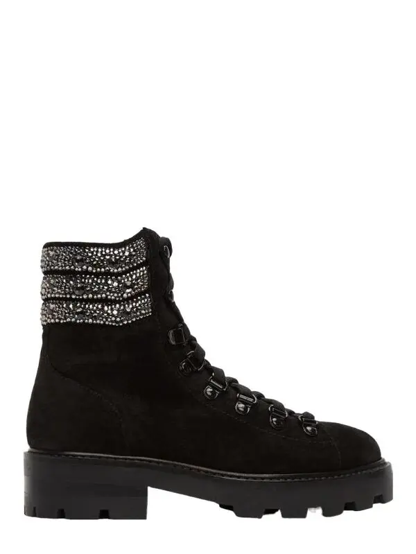 JIMMY CHOO Suede Lace-up Ankle Boots With Embellished Detail - Black