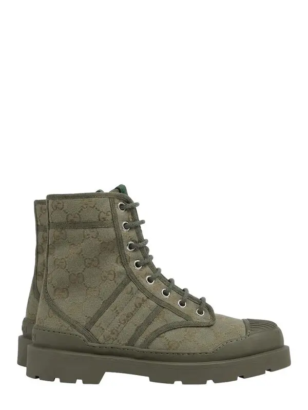 Gucci Monogrammed Lace-up Boots - Dark Green