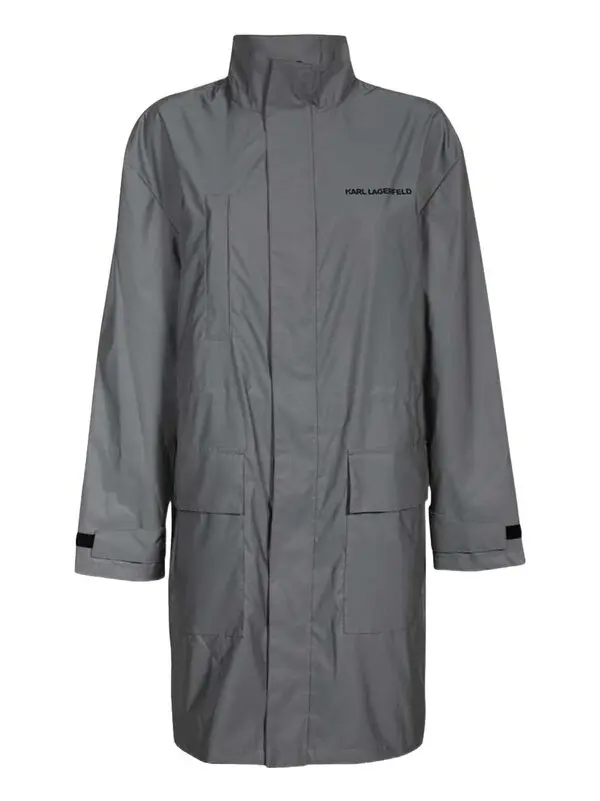 Karl Lagerfeld Logo Printed Long-sleeved Coat - Gray