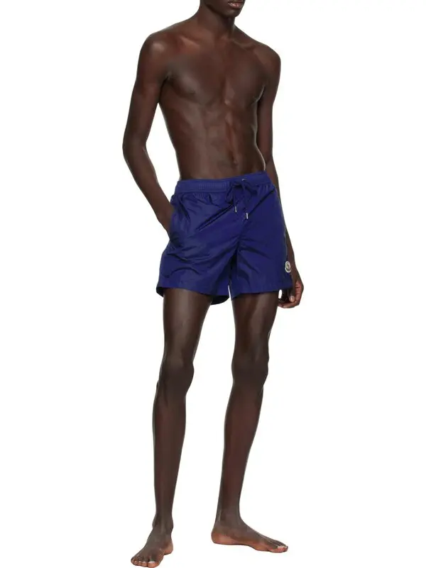 Moncler Logo Patch Drawstring Swim Shorts - Blue