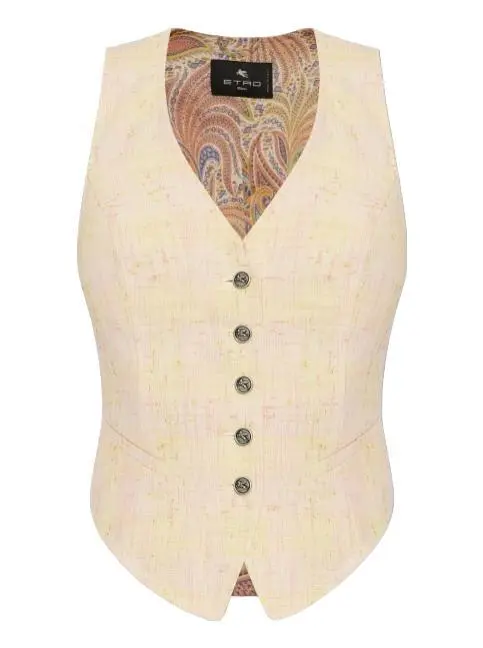 Etro Sleeveless V-neck Waistcoat With Button Closure - Cream