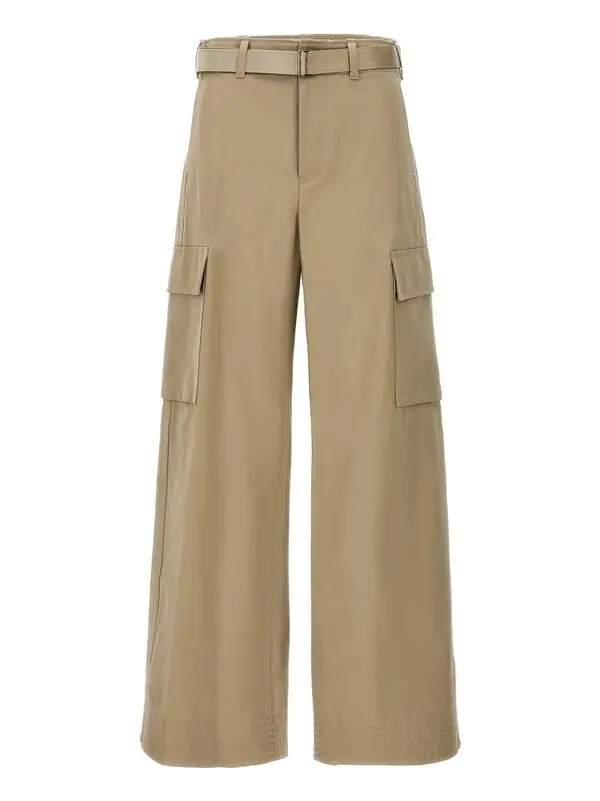 Sacai Wide Leg Belted Trousers - Nude