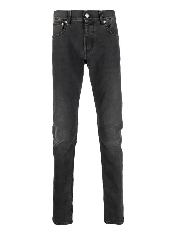 Alexander McQueen Graffiti Logo Embroidered Slim Fit Jeans - Black