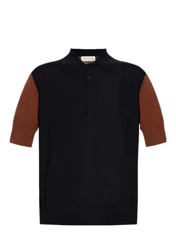 Dries Van Noten Polo Shirt With Lapel Short Sleeve - Black
