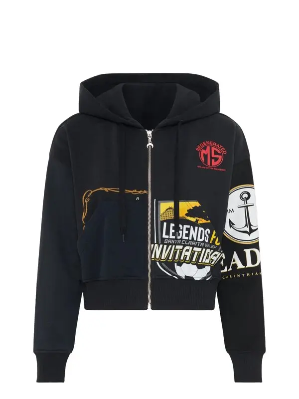 MARINE SERRE Long Sleeve Zip-up Hoodie - Black