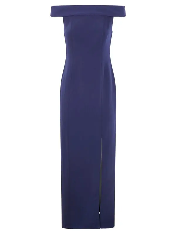 Ralph Lauren Off-shoulder Fitted Bodice Maxi Dress With Slit - Blue