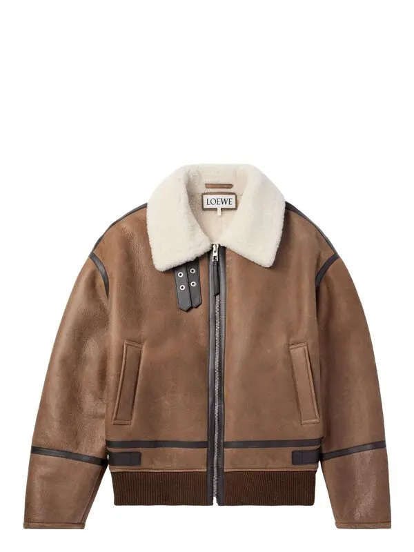 Loewe Shearling And Leather Trimmed Jacket - White/camel