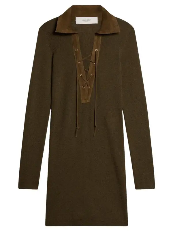 GOLDEN GOOSE Ribbed-knit Lace-up Mini Dress - Military Green